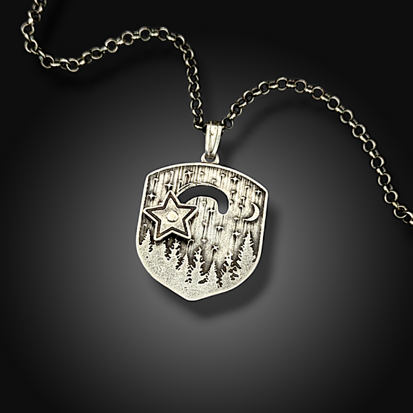 STELLAR WANDERER: Hand-Etched Sterling Silver Kinetic Shooting Star Pe